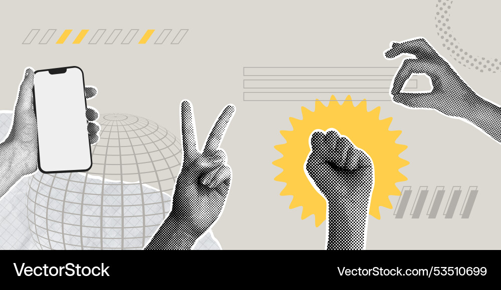 Modern halftone collage human hands and gestures Vector Image