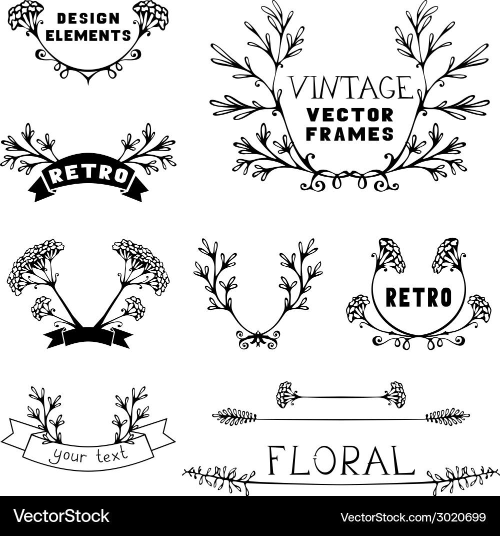 Set of simple floral design elements Royalty Free Vector