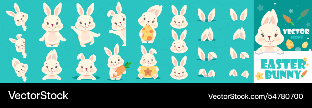 Charming Easter Bunny Icon Set Royalty Free Vector Image