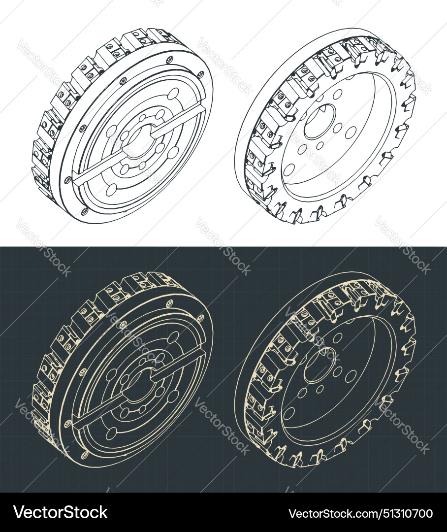 Disc mill cutter isometric drawings Royalty Free Vector