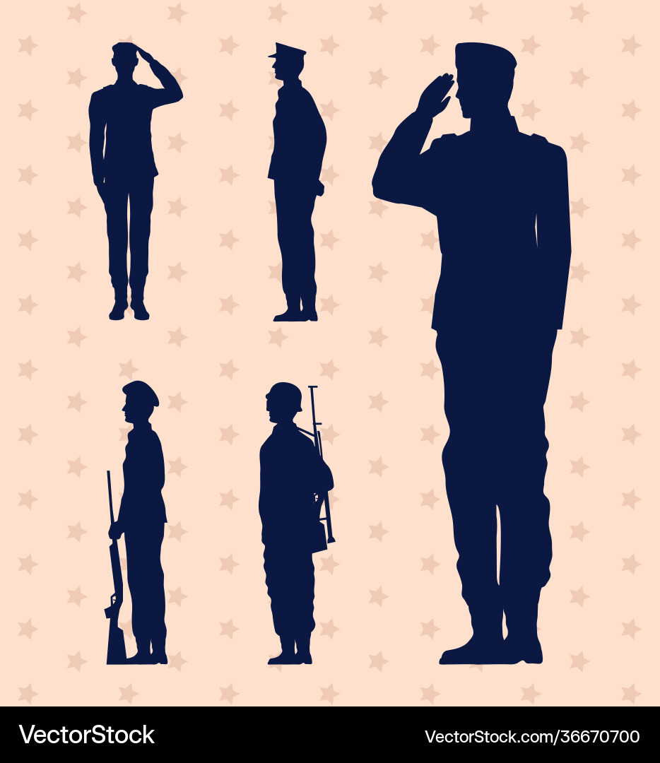 Five soldiers military Royalty Free Vector Image