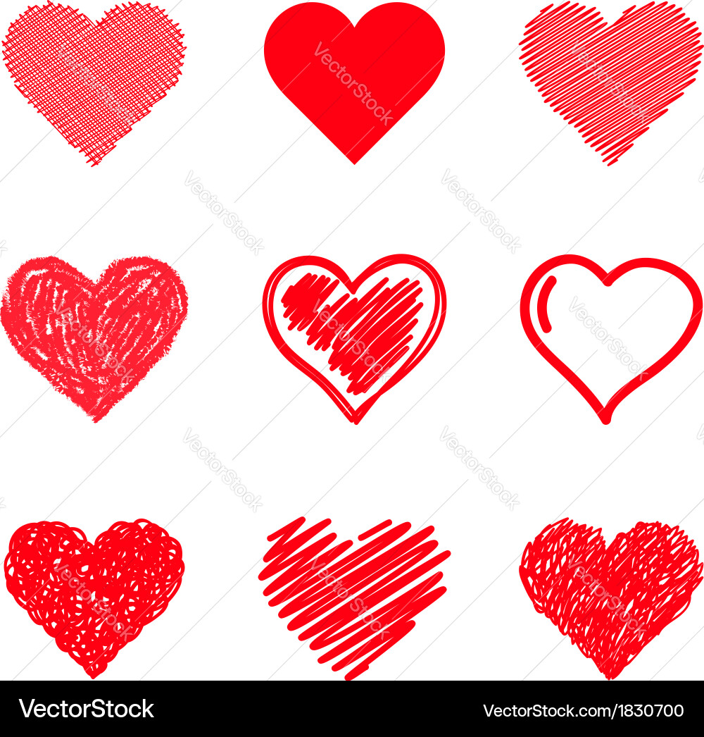 Hearts set hand drawn Royalty Free Vector Image