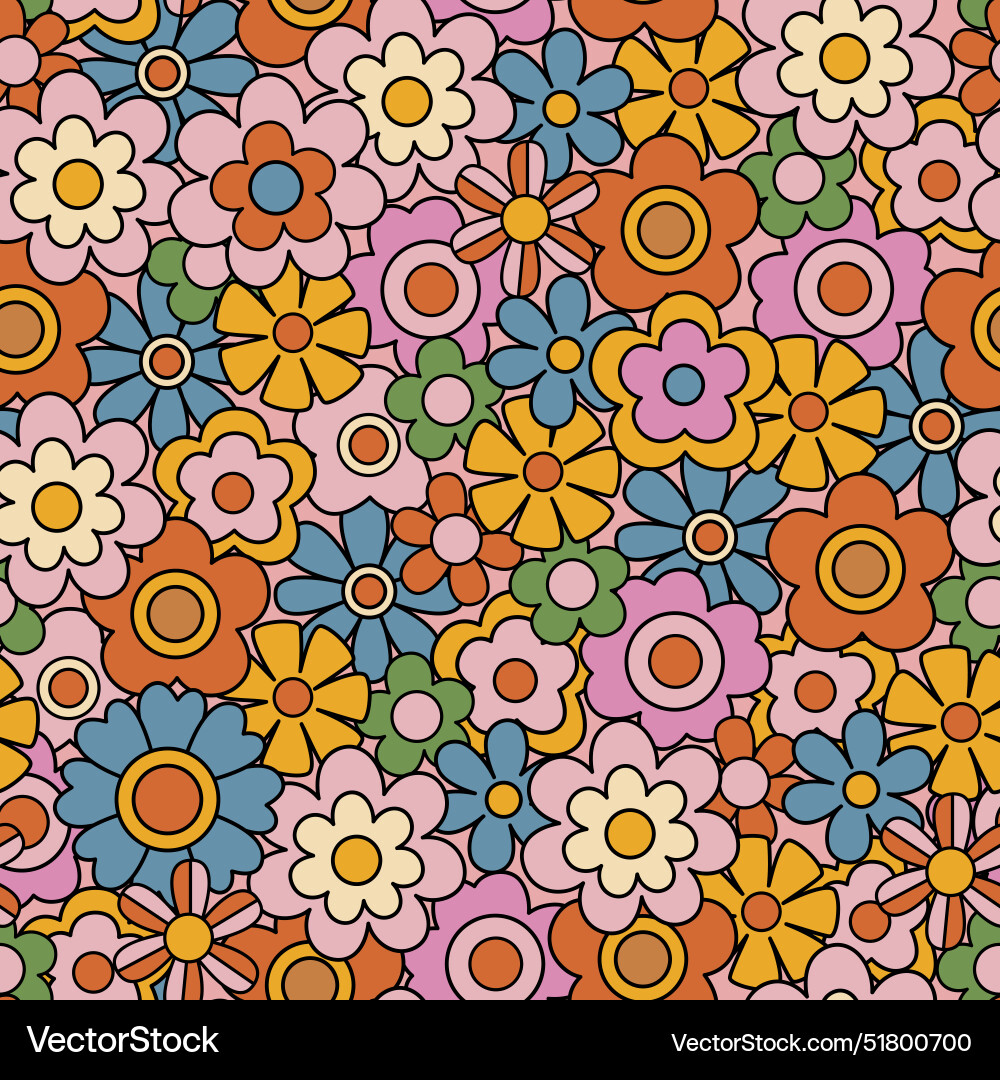 Seamless pattern with retro flowers Royalty Free Vector