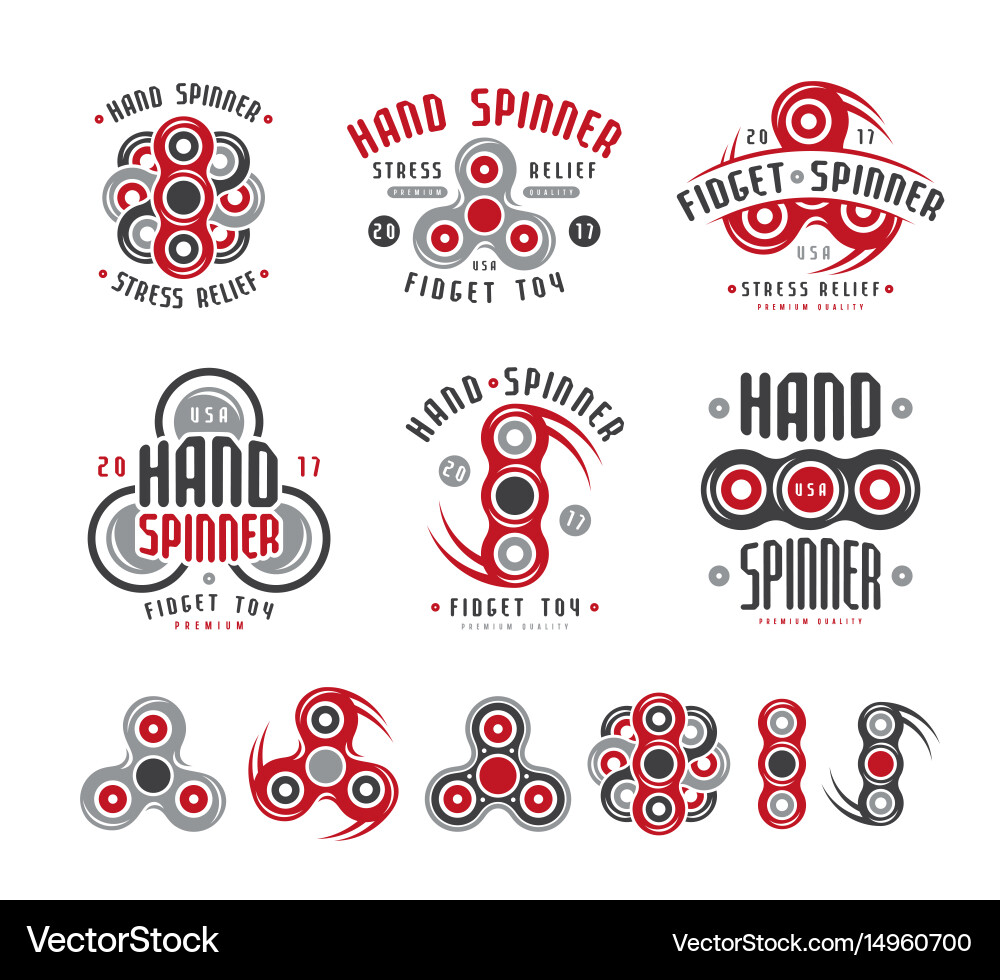 Set of hand spinner logo emblems and icons Vector Image