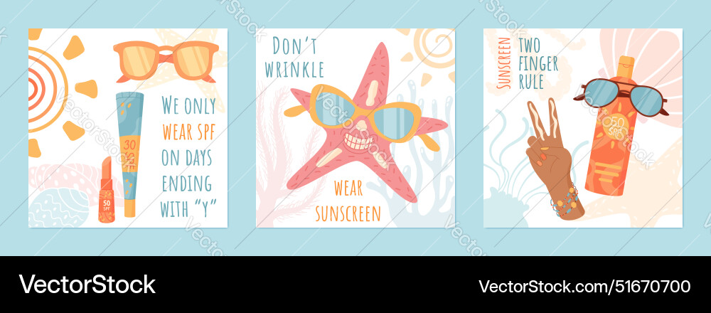 Sunscreen and sun block product summer banner set Vector Image