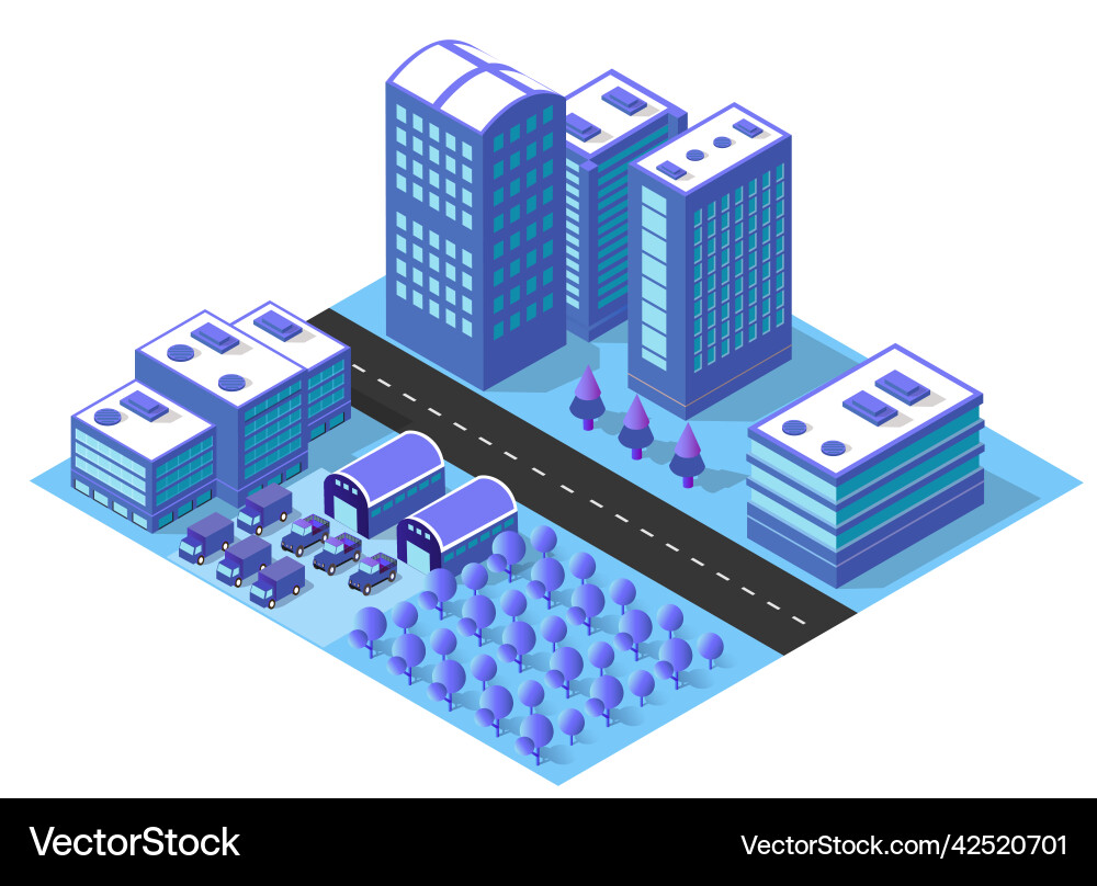 City urban area map isometric vehicles 3d Vector Image