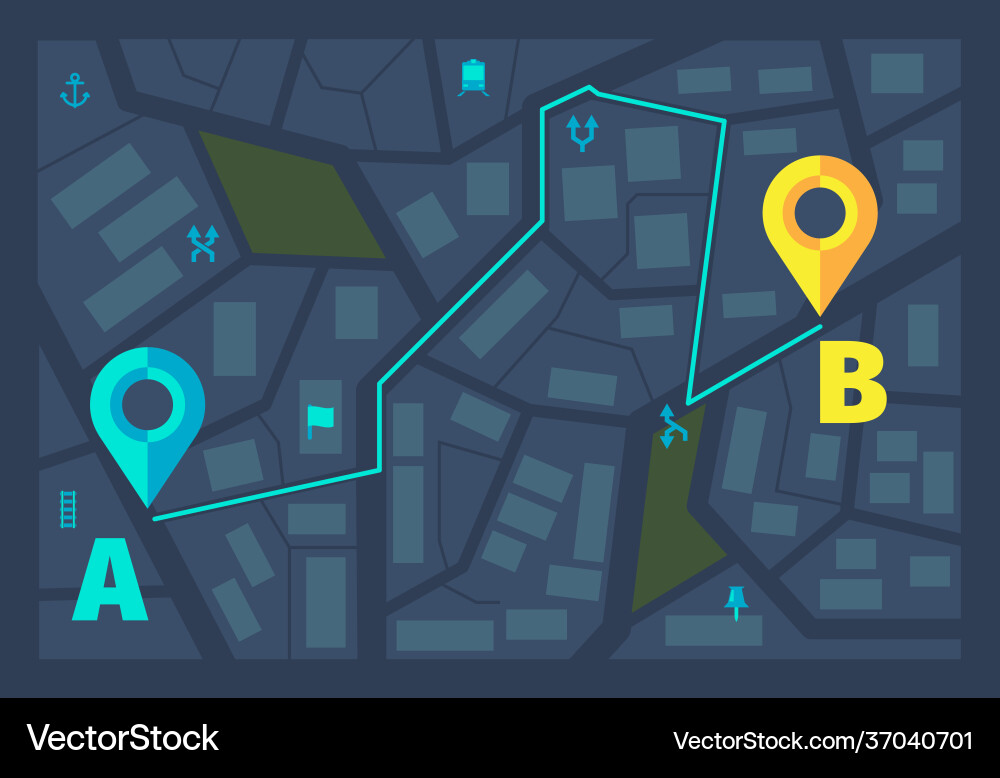 Gps ui dark theme city tracking maps route Vector Image