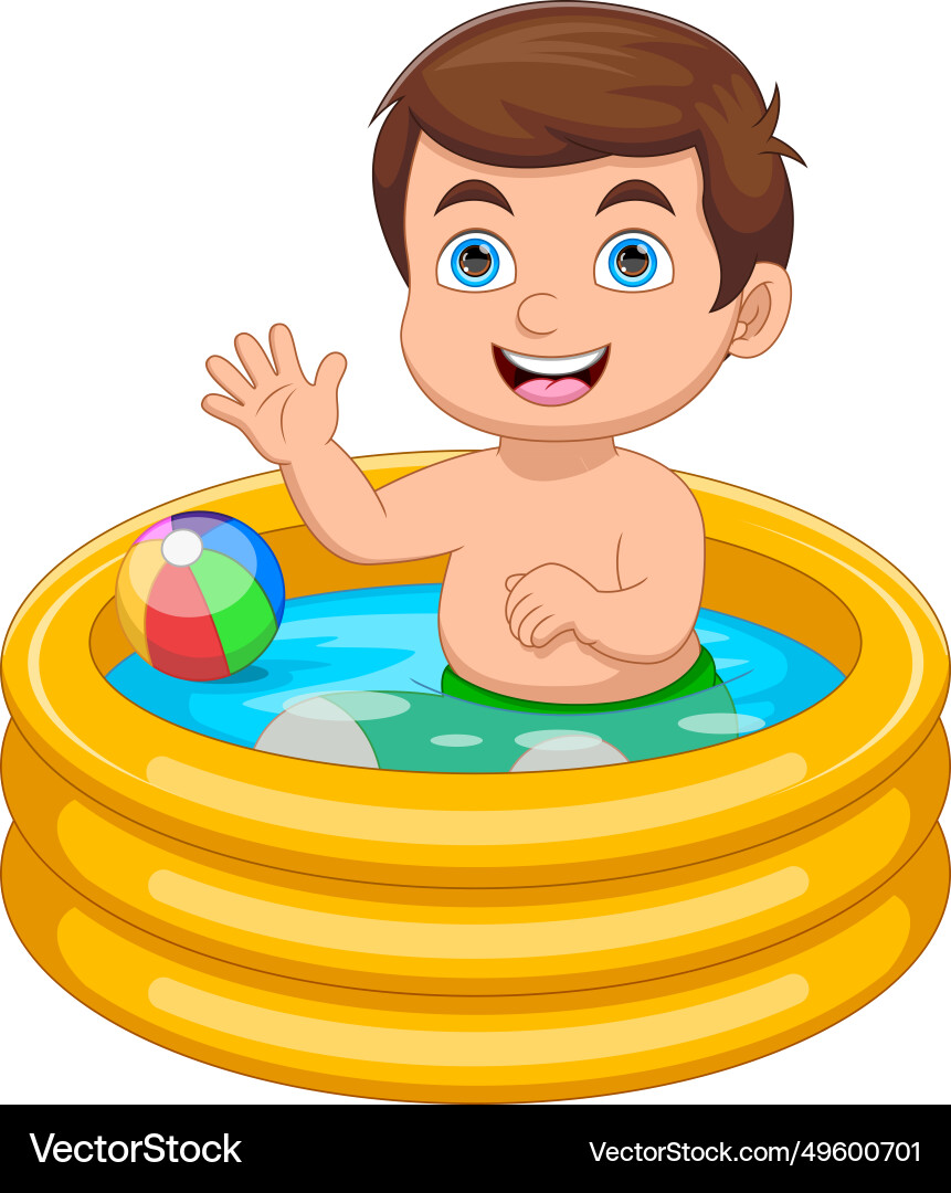 Little boy playing in inflatable pool cartoon Vector Image