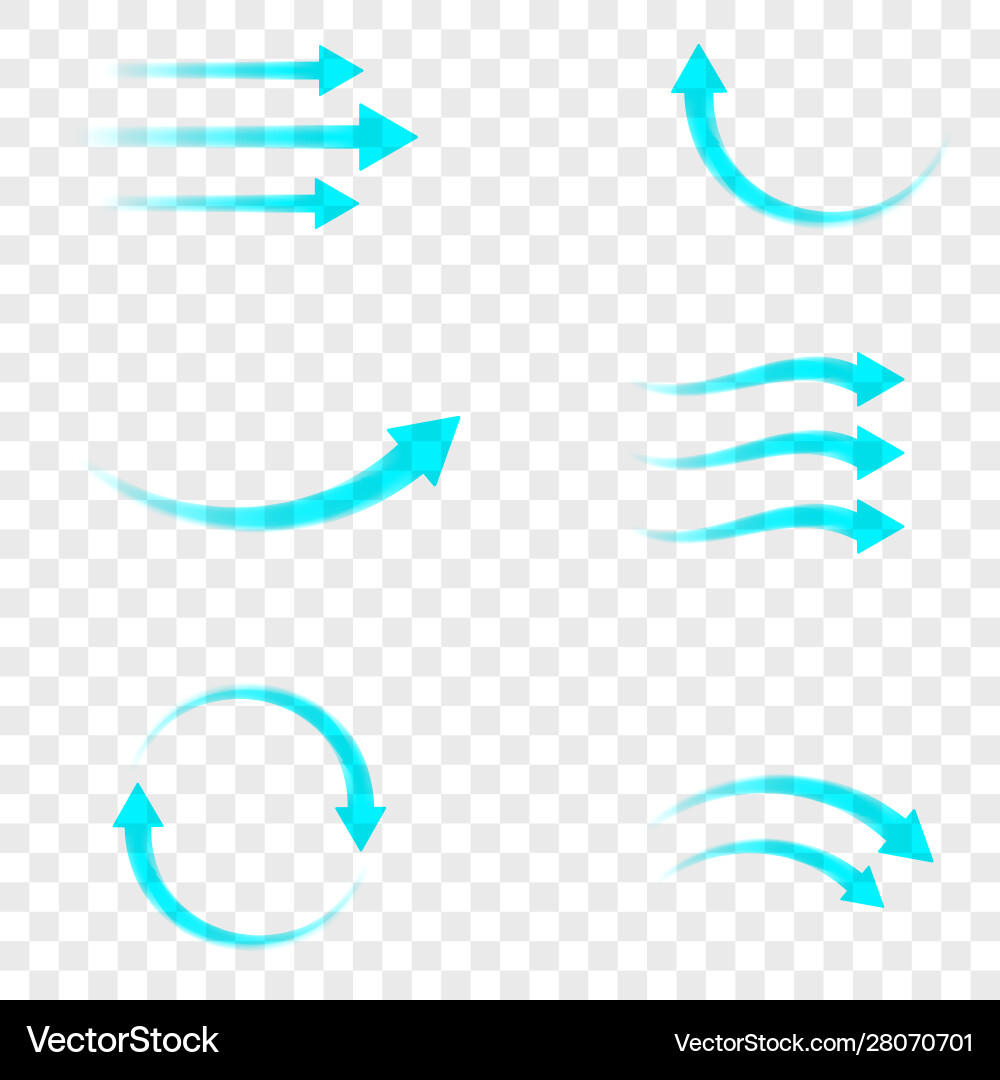 Set blue arrow showing air flow isolated Vector Image
