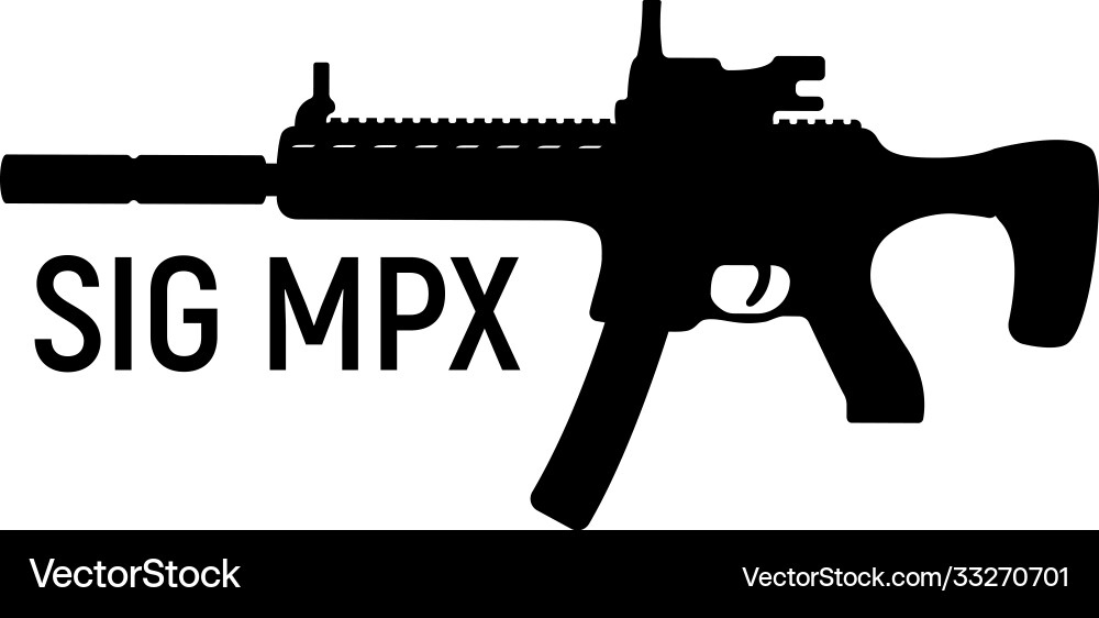 Submachine silhouette military gun with silencer Vector Image