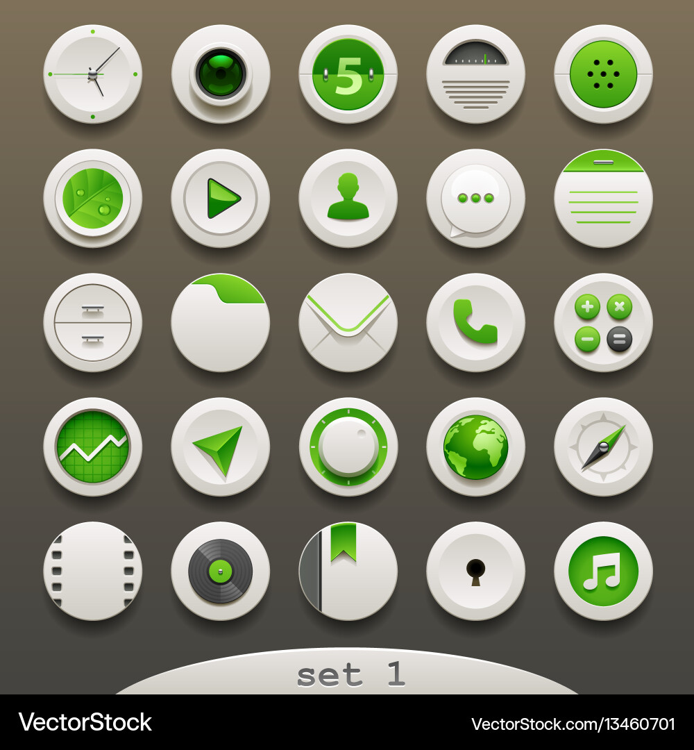 White-green round icons - set 1 Royalty Free Vector Image