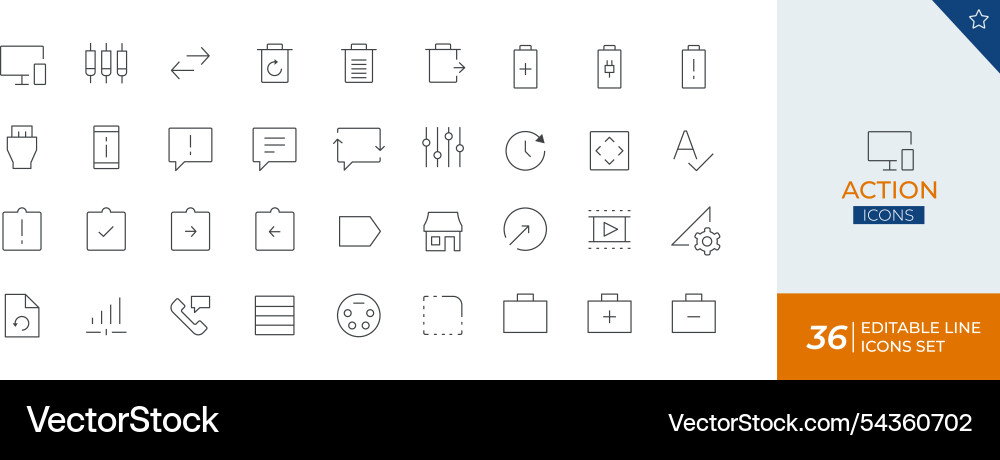 Action editable icon set - stock Royalty Free Vector Image