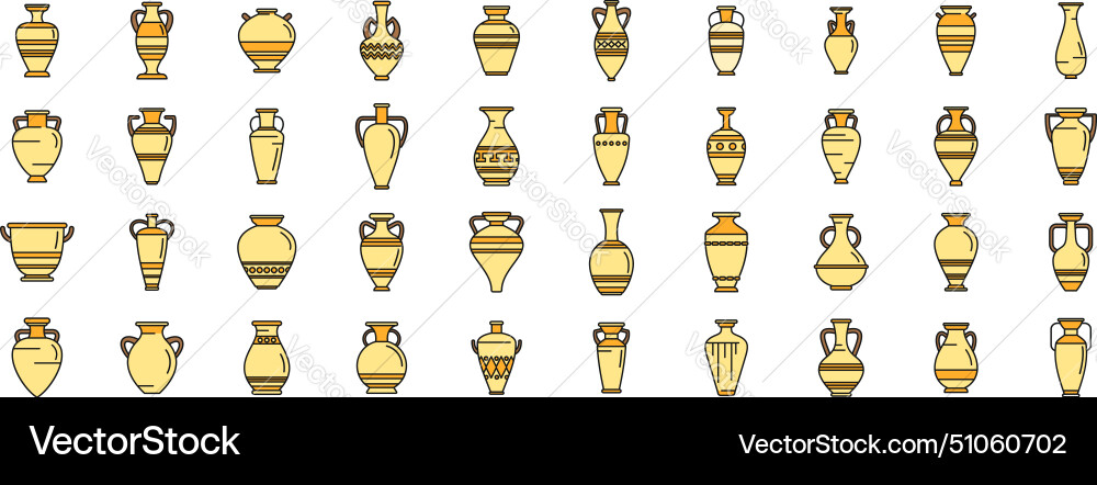 Amphora icons set color line Royalty Free Vector Image