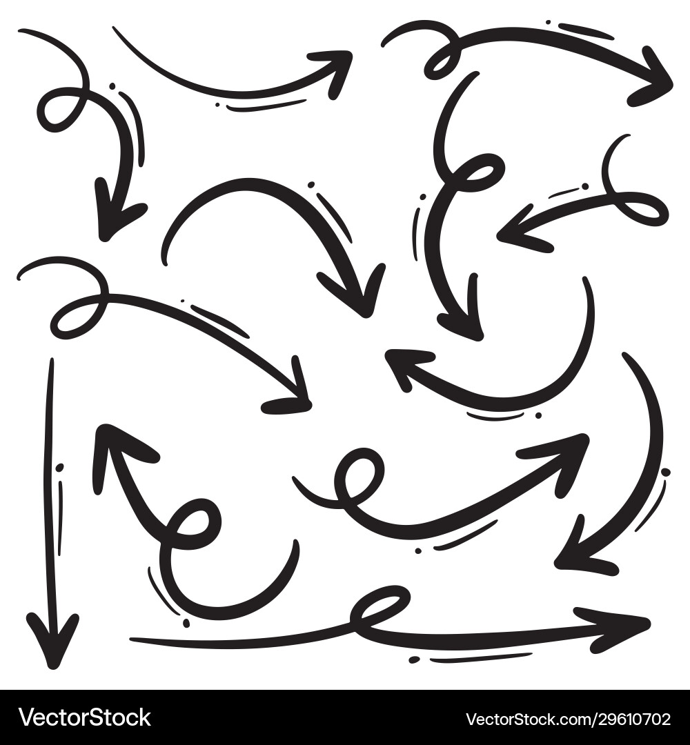 Hand drawn arrows with doodle style isolated Vector Image