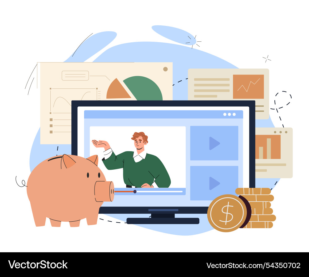 Online business course man on computer screen Vector Image