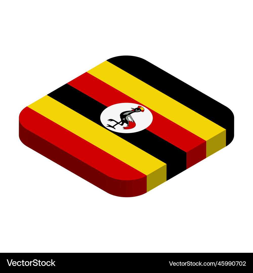 Rounded square isometric flag of uganda Royalty Free Vector
