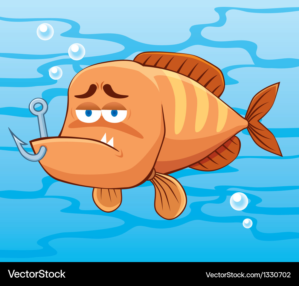 Sad Fish with Fishing Hook Royalty Free Vector Image