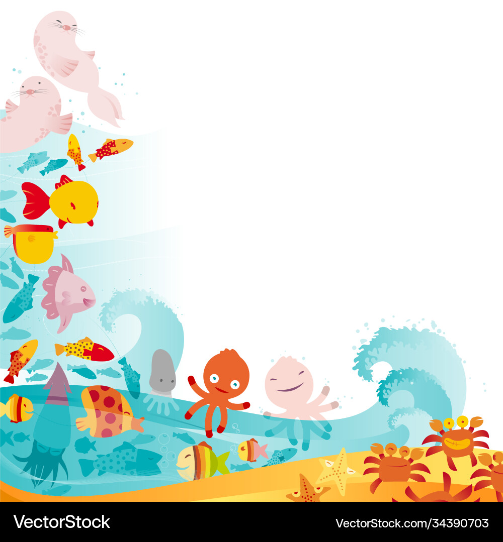 An underwater animals border Royalty Free Vector Image