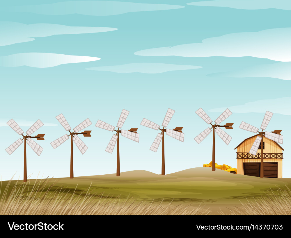 Farm scene with windmill and barn Royalty Free Vector Image