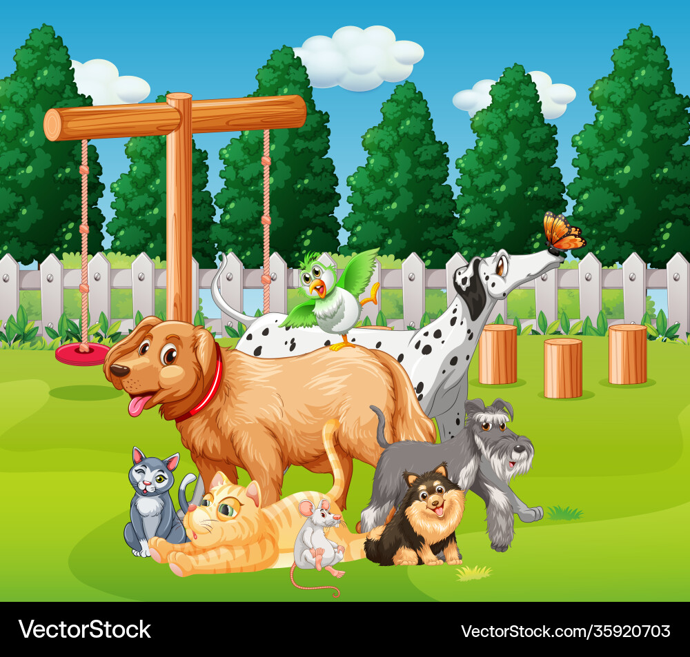 Group pet in plaground scene Royalty Free Vector Image