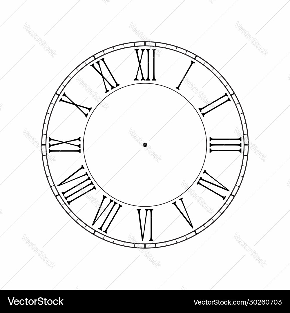 Roman numerals clock faces round shape Royalty Free Vector