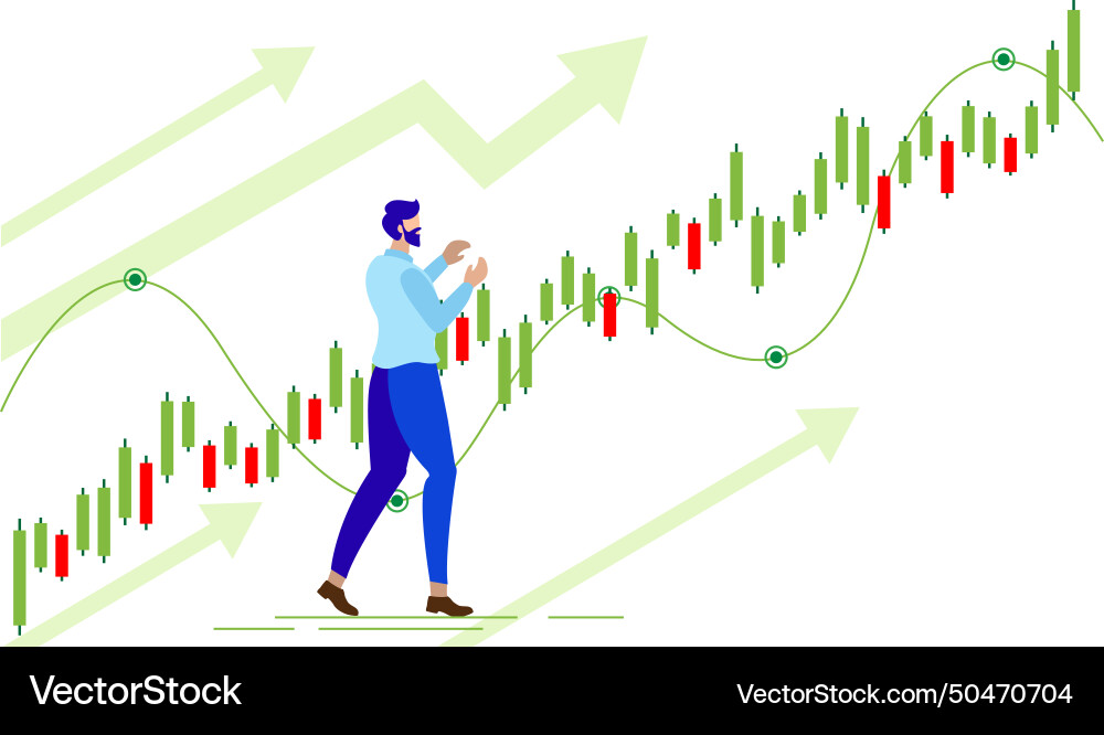 Businessman analysing stock growth Royalty Free Vector Image