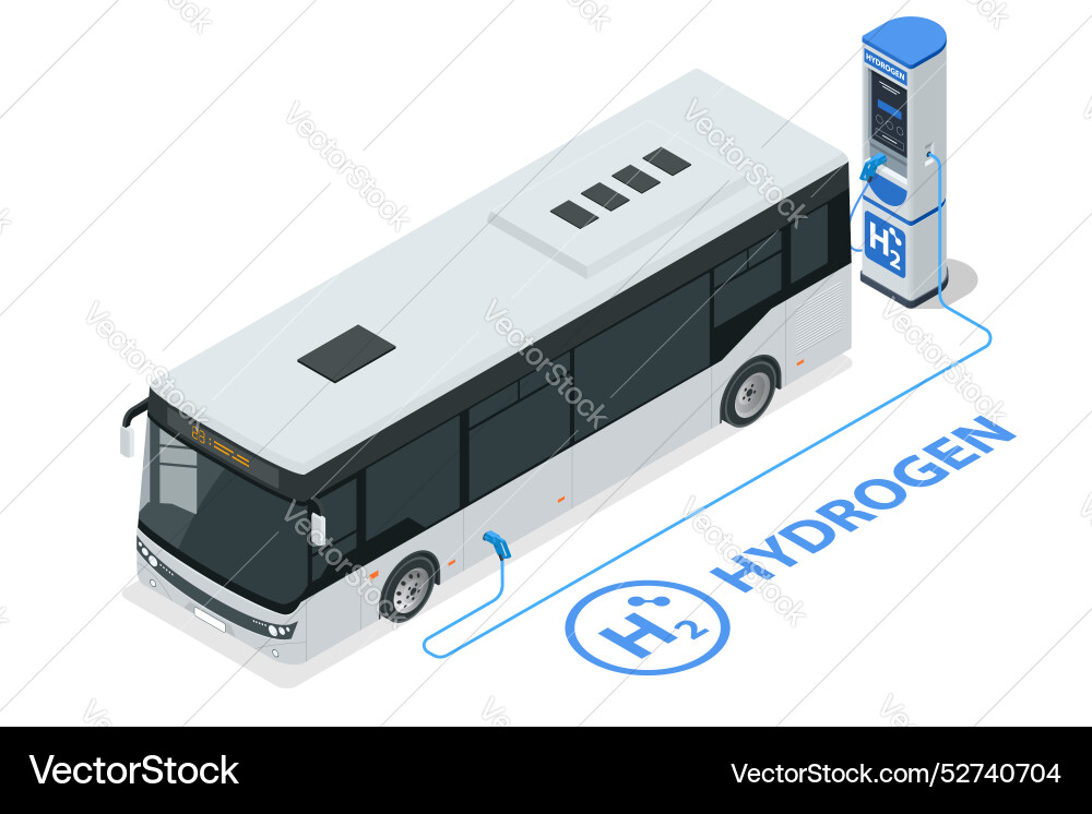 Isometric hydrogen energy bus alternative Vector Image