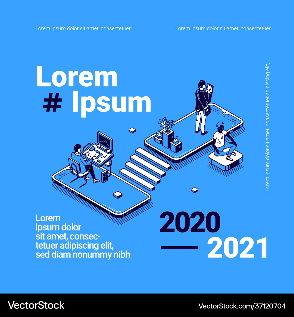 Isometric poster with business people working Vector Image