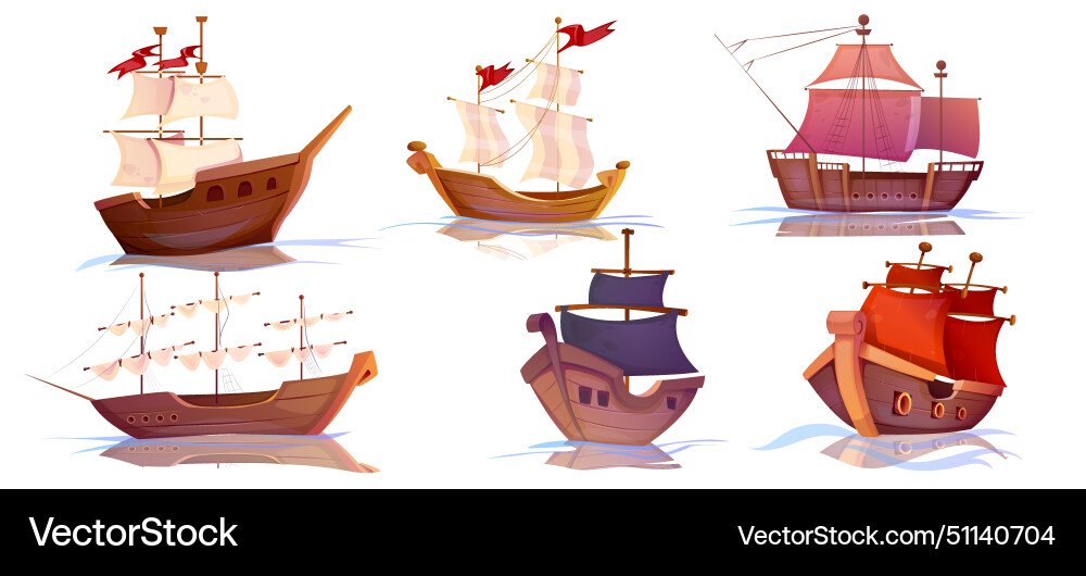 Set of old wooden ships Royalty Free Vector Image