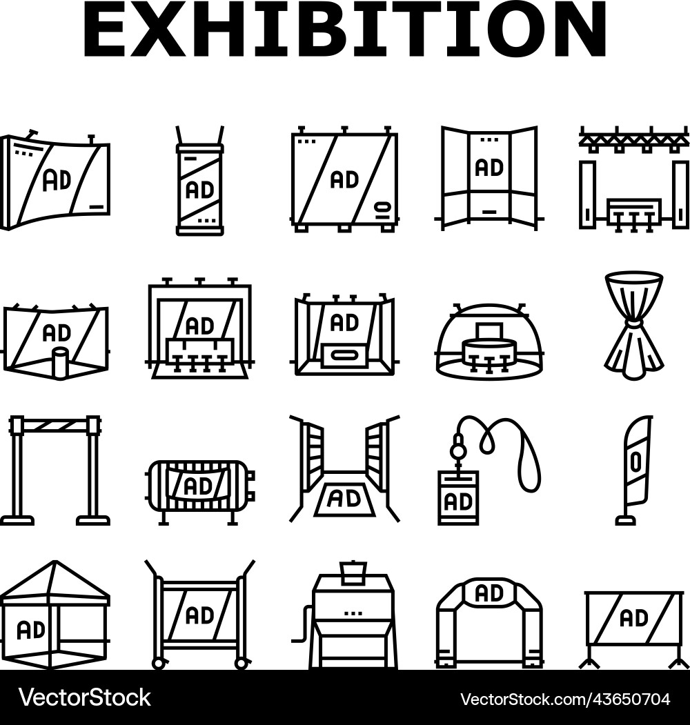 Stand trade show event booth icons set Royalty Free Vector