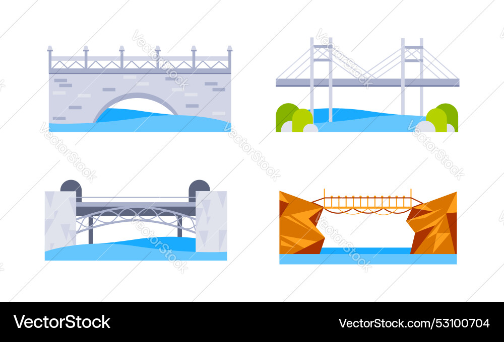 Types of bridge set architectural connecting Vector Image