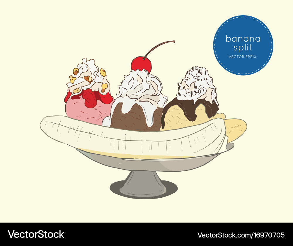 Banana Split Sundae Dessert Royalty Free Vector Image