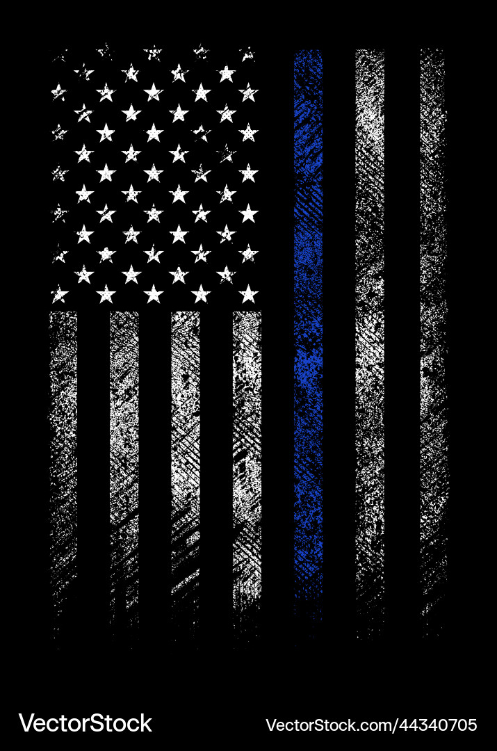 Grunge Usa Police Flag With Thin Blue Line Vector Image