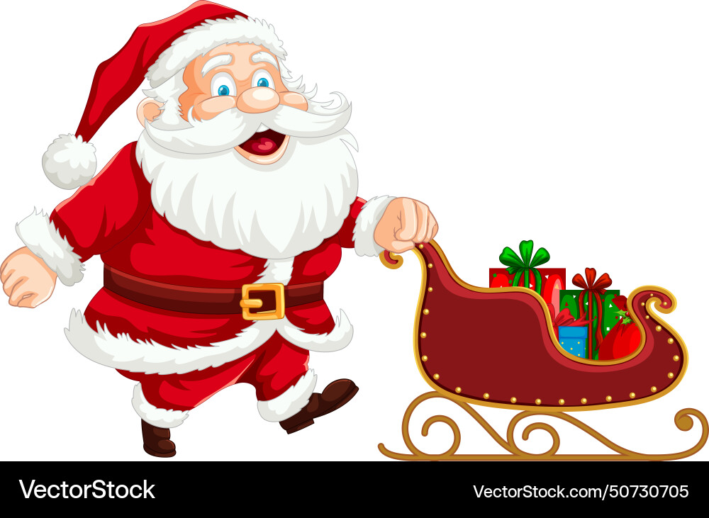 Jolly santa pulling a sleigh with christmas Vector Image