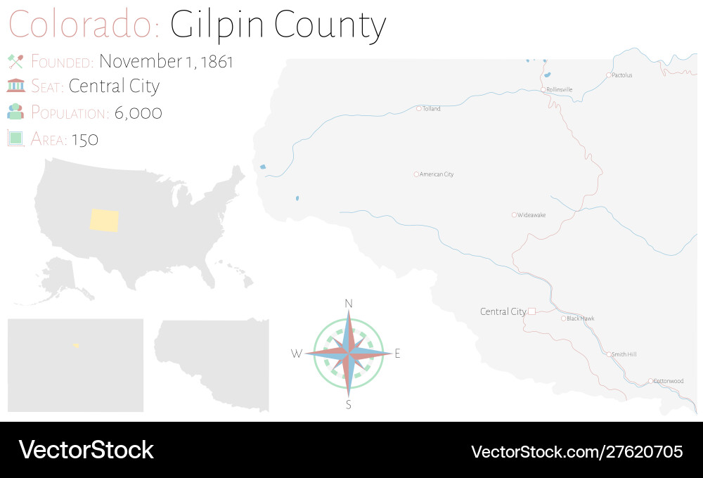 Map gilpin county in colorado Royalty Free Vector Image