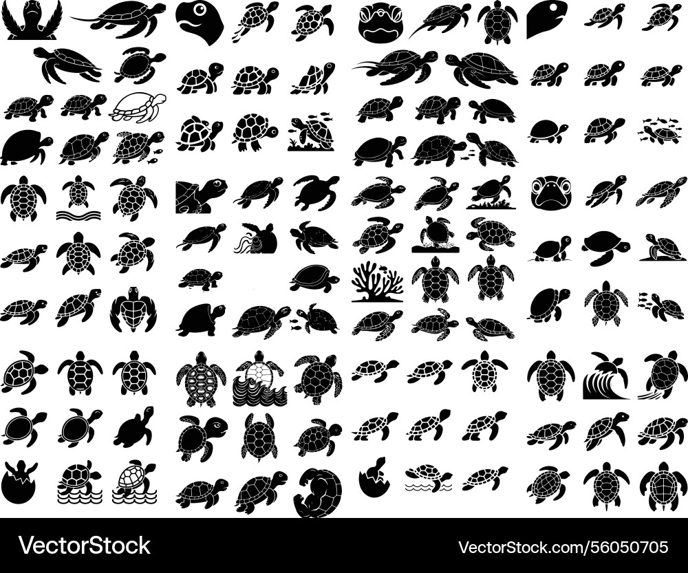 Turtle icon black line art logo set Royalty Free Vector