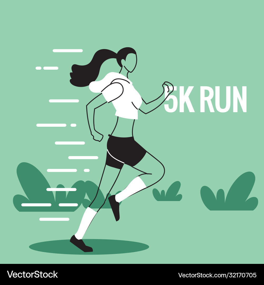 Woman avatar running and 5k run design Royalty Free Vector