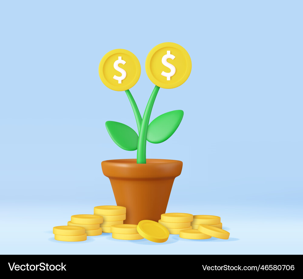3d money tree plant with coin Royalty Free Vector Image