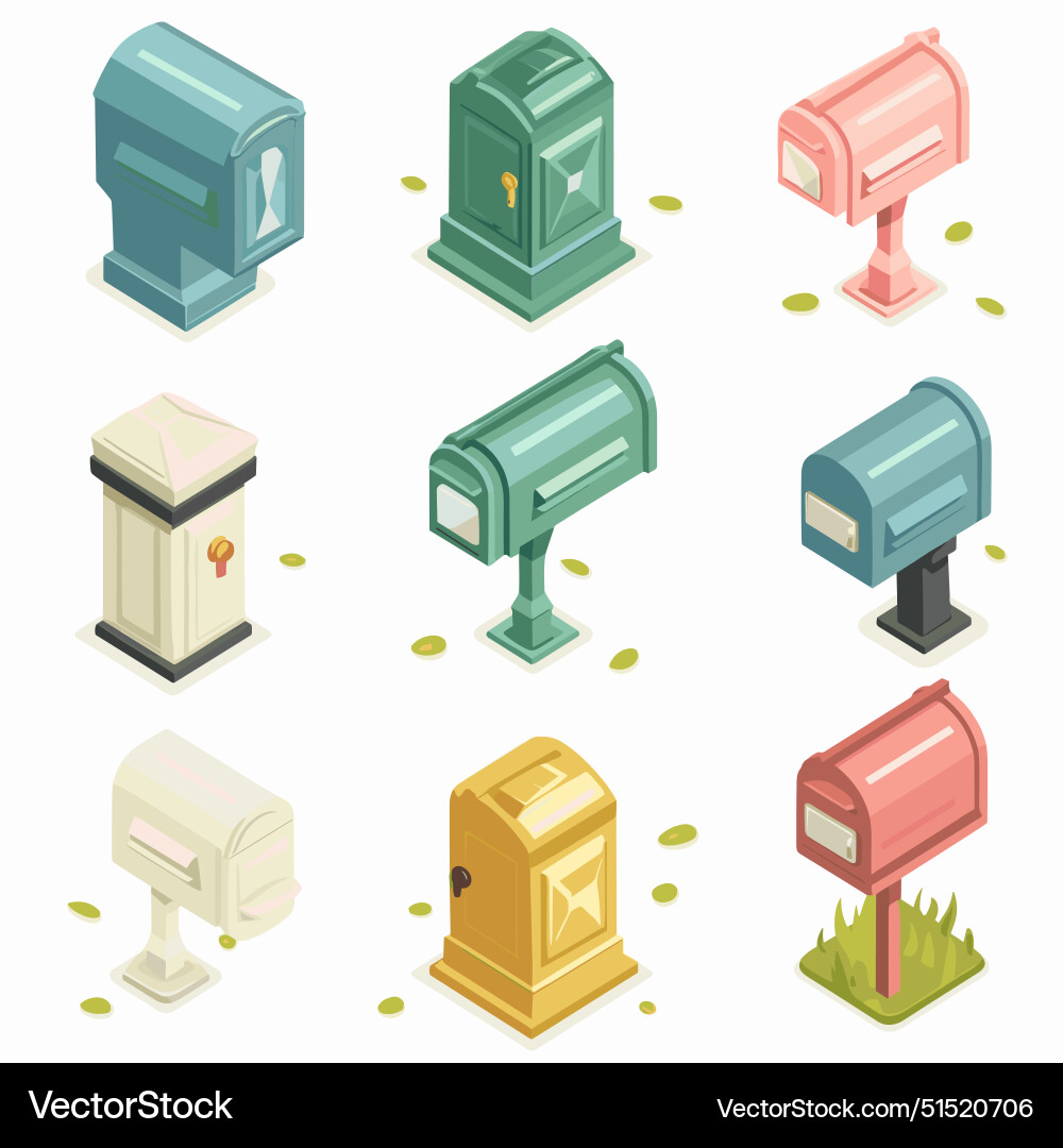 Assortment colorful mailboxes isometric style Vector Image