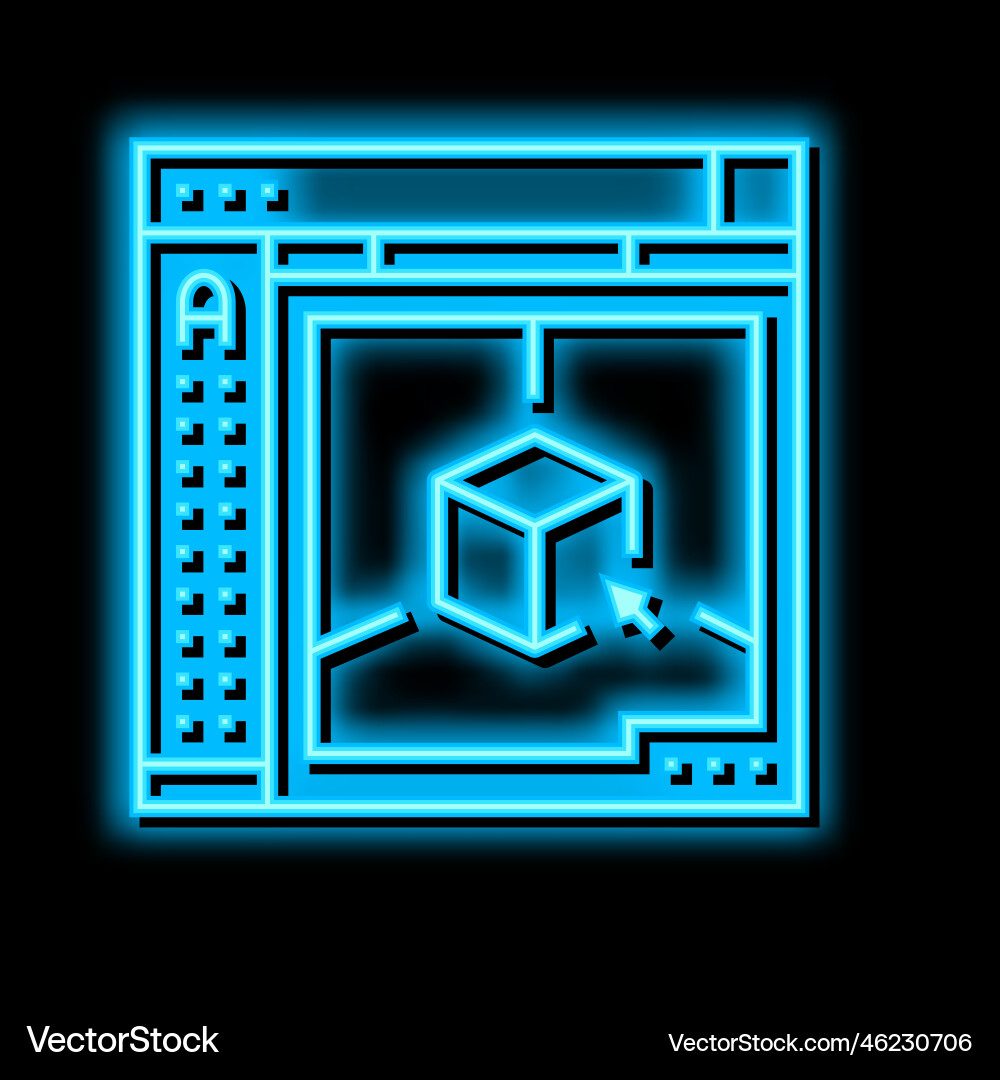 Autocad 3d program neon glow icon Royalty Free Vector Image