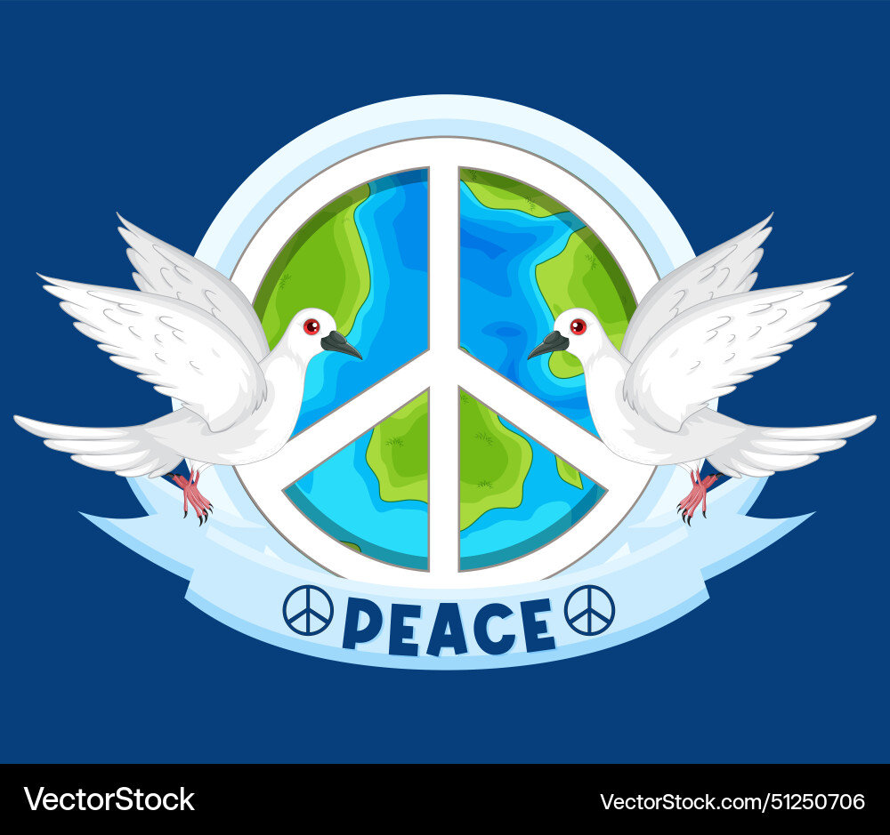 Doves flying around peace symbol and earth Vector Image