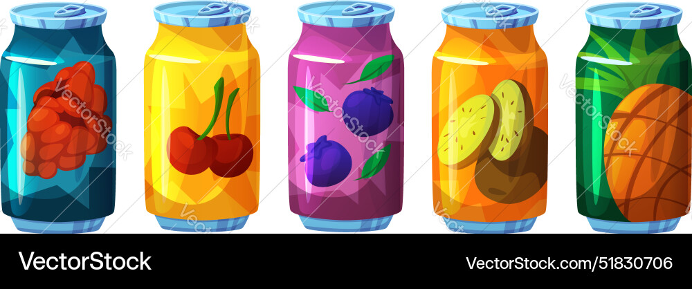 Fruit soda drink cans set Royalty Free Vector Image