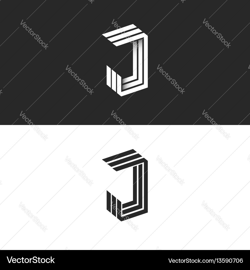 Logo j letter in isometric initial monogram black Vector Image