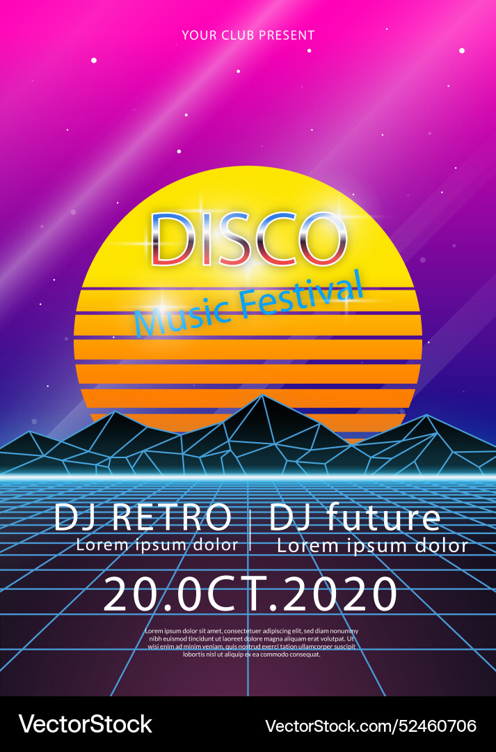 Retro futuristic music poster template Royalty Free Vector