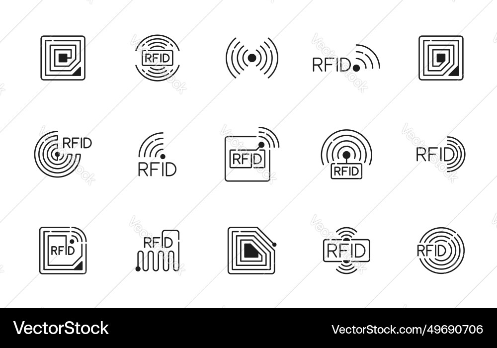 Rfid radio frequency identification line icons Vector Image