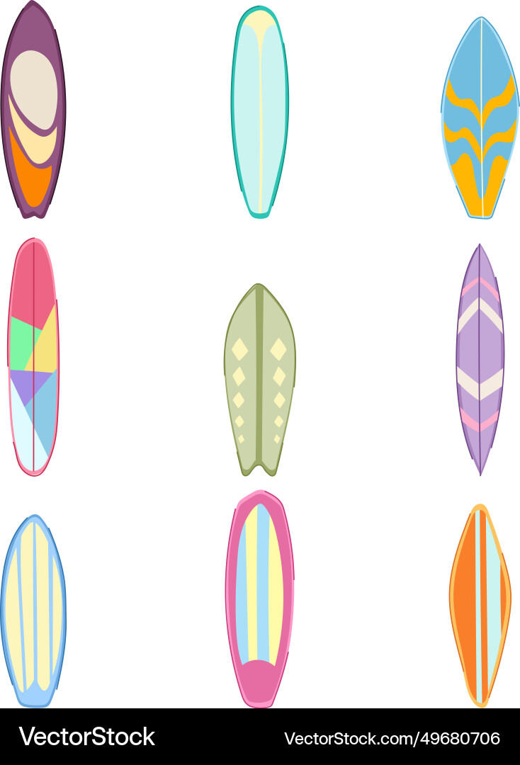 Surfboard set cartoon Royalty Free Vector Image