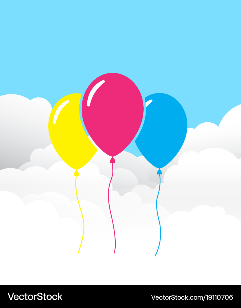 Three balloons on a cloud background Royalty Free Vector