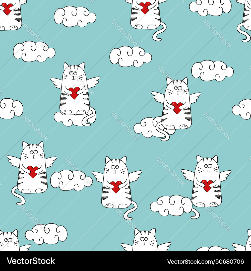 Valentines day seamless pattern with cute cats Vector Image