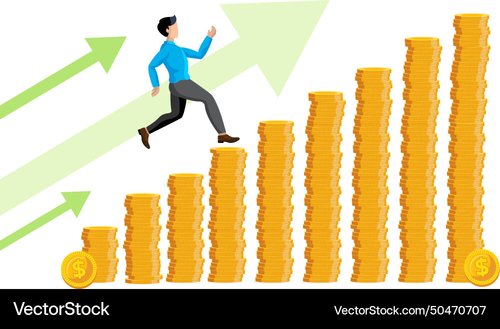 Man running on coins growth concept Royalty Free Vector