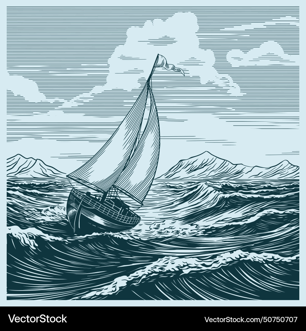 Sailing ship at sea Royalty Free Vector Image - VectorStock